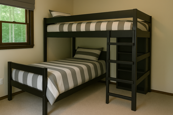 L-Shape Double Bunk with Free Bookcase