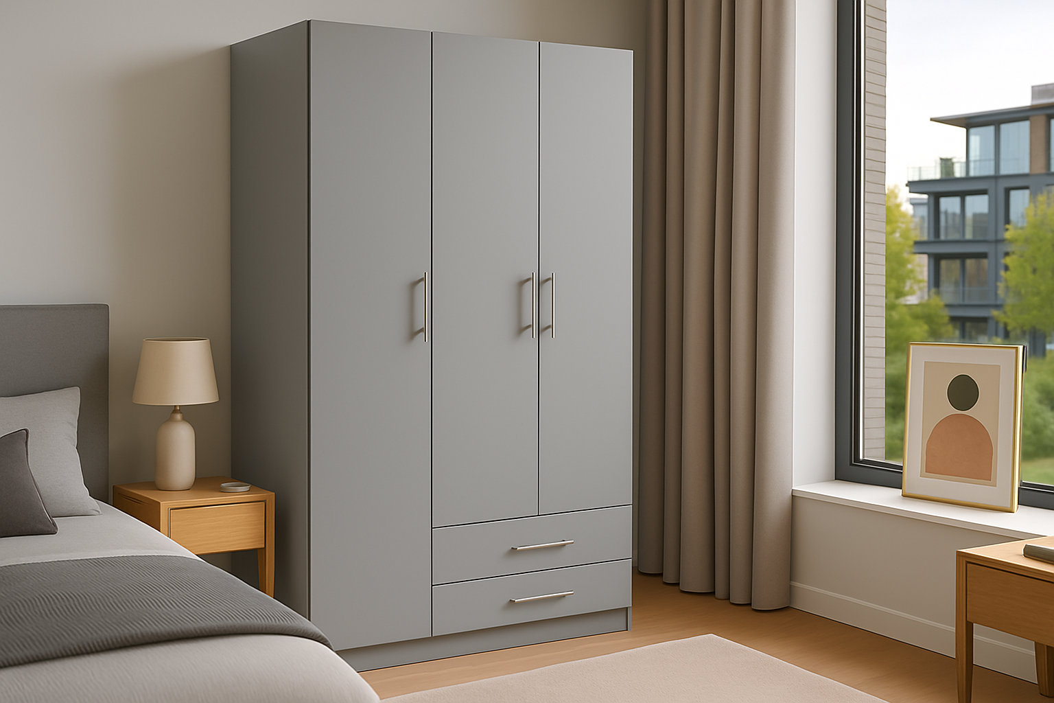 Grey Three Door Cupboard | Spacious & Modern Storage