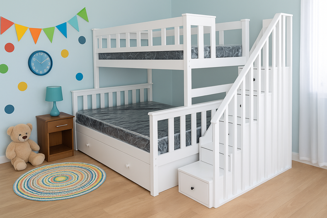 Storage Tri Bunk | Solid Wood Triple Sleeper | Budget Furn
